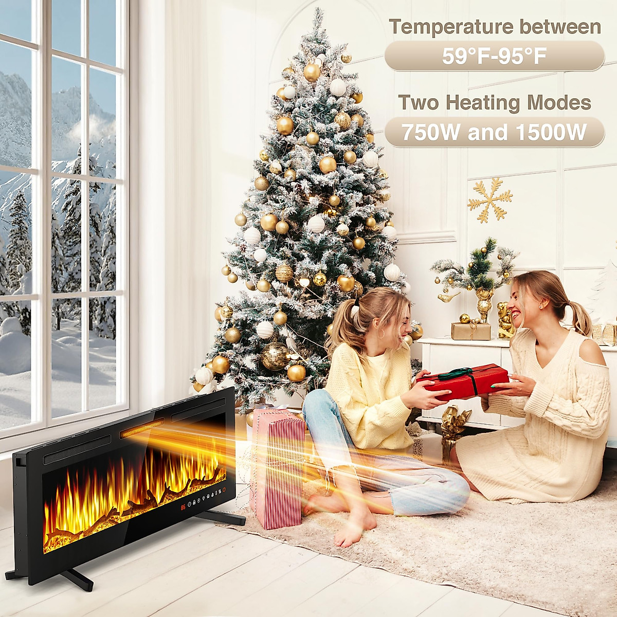 ALPACA 50" Slim Electric Fireplace Recessed and Wall Mounted,Wall Fireplace and Freestanding Linear Fireplace, with Remote Control,13 Adjustable Flame Color and 5 Brightness, 750W/1500W