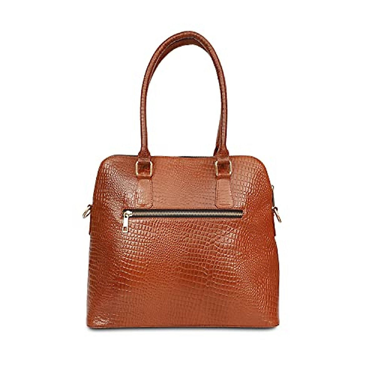 La Reina Women's Genuine Leather Handmade Handbags Shoulder Tote Organizer Top Handles Crossbody Bag Satchel Designer Purse, Crocodile Pattern (TAN)