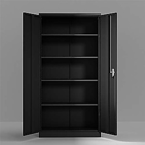 Storage Cabinet with Shelves Doors,Black Metal Storage Cabinet High Tall for Office Home Kitchen Garage Warehouse(72" H)
