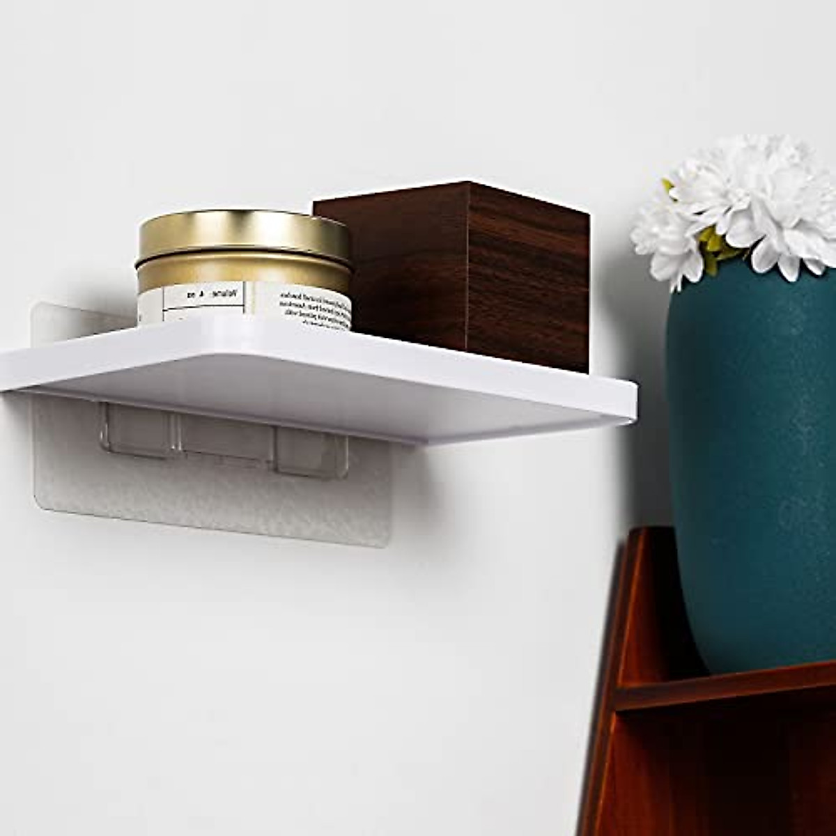 Chunful 2 Pieces Wall Phone Holder Adhesive Phone Wall Mount Universal Phone Shelf Plastic Cell Phone Stand for Most Smartphones in Bathroom Kitchen Toilet, White