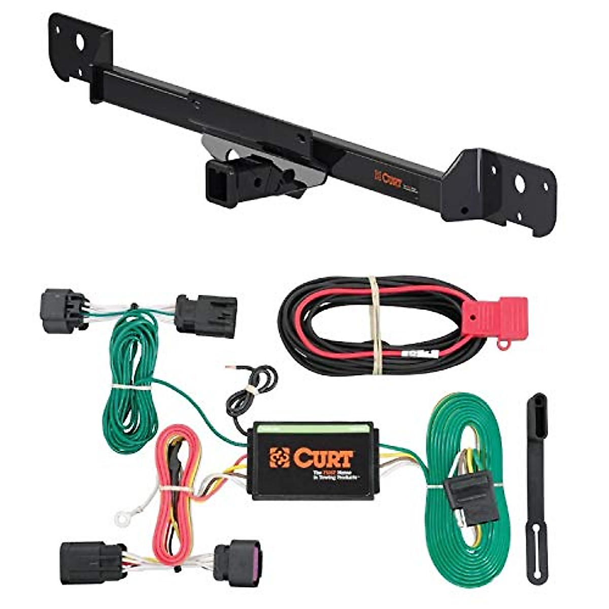 Curt 13295 56209 Class 3 Trailer Hitch 2-Inch Receiver with 4-Way Flat Custom Wiring Harness Bundle