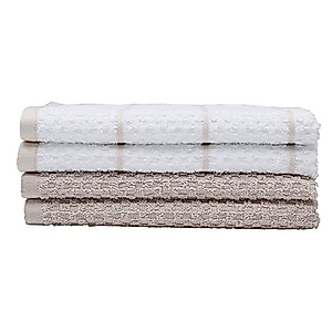Amazon Basics 100% Cotton Soft & Absorbent, Popcorn Texture Terry Kitchen Cloth, Pack of 4, Beige Stripe, 28"L x 16"W