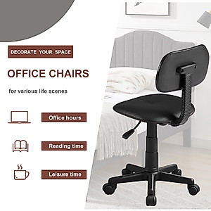 VECELO Small Armless Home Office Chair Adjustable Stools for/Desk/Computer/Task, Low-Back Height 360° Swivel, Set of 1, Black