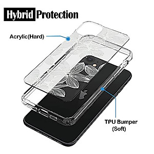 RANZ iPhone 11 Case, Anti-Scratch Shockproof Series Clear Hard PC+ TPU Bumper Protective Cover Case for iPhone 11 (6.1 inch) - White Flower