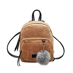 sikiwind Girl Mini Backpack Women Ball Winter Velvet Shoulder Bag(Khaki)