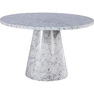Meridian Furniture Omni Collection Modern | Contemporary Round Faux Marble Dining Table, 48" W x 48" D x 30" H, White