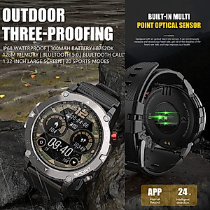 Asaile Military Smart Watch for Men(Call Receive/Dial), Outdoor Waterproof Tactical Smartwatch Bluetooth Dail Calls Speaker 1.32'' HD Touch Screen Fitness Tracker Android Phones and iPhone Compatible