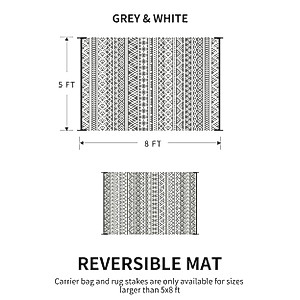 MontVoo-Outdoor Rug Carpet Waterproof 5x8 ft Reversible Patio Rug RV Camping Rug-Plastic Straw Rug Outside Indoor Outdoor Area Rug for Patio Deck Balcony Picnic Beach Outdoor Decor Boho Grey