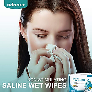 Winner Sterile Saline Wipes, 6" x 8" Large Personal Care Wipes, Gentle Saline Pads for Piercings, Multi-Purpose for Sensitive Eyes and Face, Individually Wrapped, 70 Count