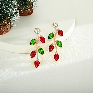 WOWORAMA Christmas Light Earrings for Women Red Green Crystal Bulb Earrings Statement Christmas Holiday Earrings Jewelry - Red Green Lights Xmas Earrings