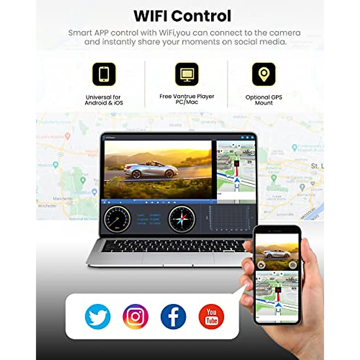 Blueskysea 4K Dual Dashcam with 32G TF Card, Front Rear Dash Camera Built-in GPS WiFi, Front 4K and Rear 1080P Dual Car Camera,3.16" Display,150° Wide Angle Car Camera with Sony-STARVIS Sensor