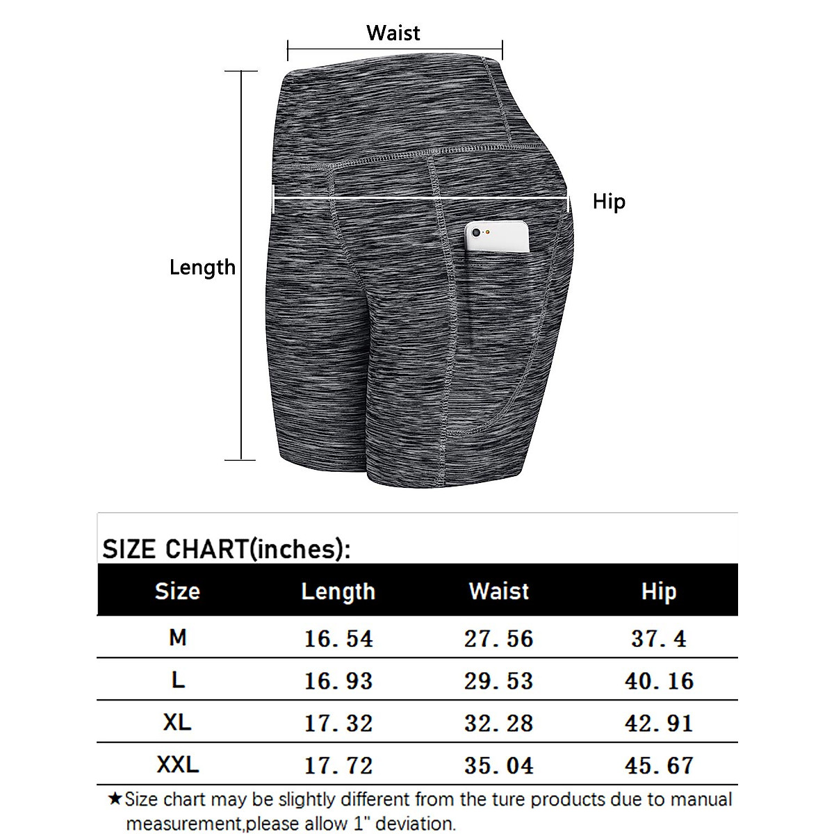 Misyula Style Sports Shorts for Women, Bike Shorts Fashion Compression Stretchy Summer High Waist Elastic Quick Dry Outdoor Athletic Gym Maternity Short Leggings Cycling with Phone Pocket Grey L
