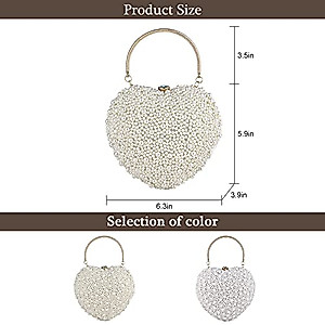 UONIFANS Womens Heart Shaped Evening Clutch Bag Artificial Pearl Purse Handbag for Wedding Party Prom (Beige)