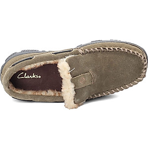Clarks Mens Slippers Suede Venetian Moccasin Indoor & Outdoor Warm And Cozy House Slippers For Men (11 M US, Sage)