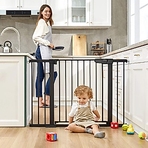 Cumbor 46”Auto Close Safety Baby Gate & Cumbor Brown 57-Inch Child Gate, Easy Walk Thru Dog Gate for The House, Stairs, Doorways, Pressure Mounted Safety Child Gate for Kids Toddler