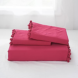 Magenta Duvet Cover Set Boho Bedding Set King Size Soft Washed Microfiber Burgundy Red Comforter Cover Set 1 Duvet Cover 2 Pillowcases(King, Magenta)