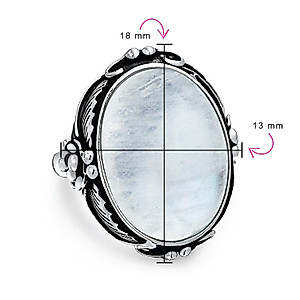 South Western Native American Style Leaf Large Oval Gemstone Boho Moonstone Statement Ring Western Jewelry For Women .925 Sterling Silver