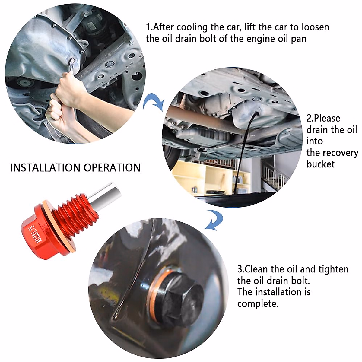 CXCCOI M12x1.75 Magnetic Oil Drain Plug,Aluminium Oil Pan Drain Plug Compatible with Ford Lincoln Chevrolet Cadillac Buick,OEM#DP002 090-936CD Engine Drain Plug with Copper Washers (Red)