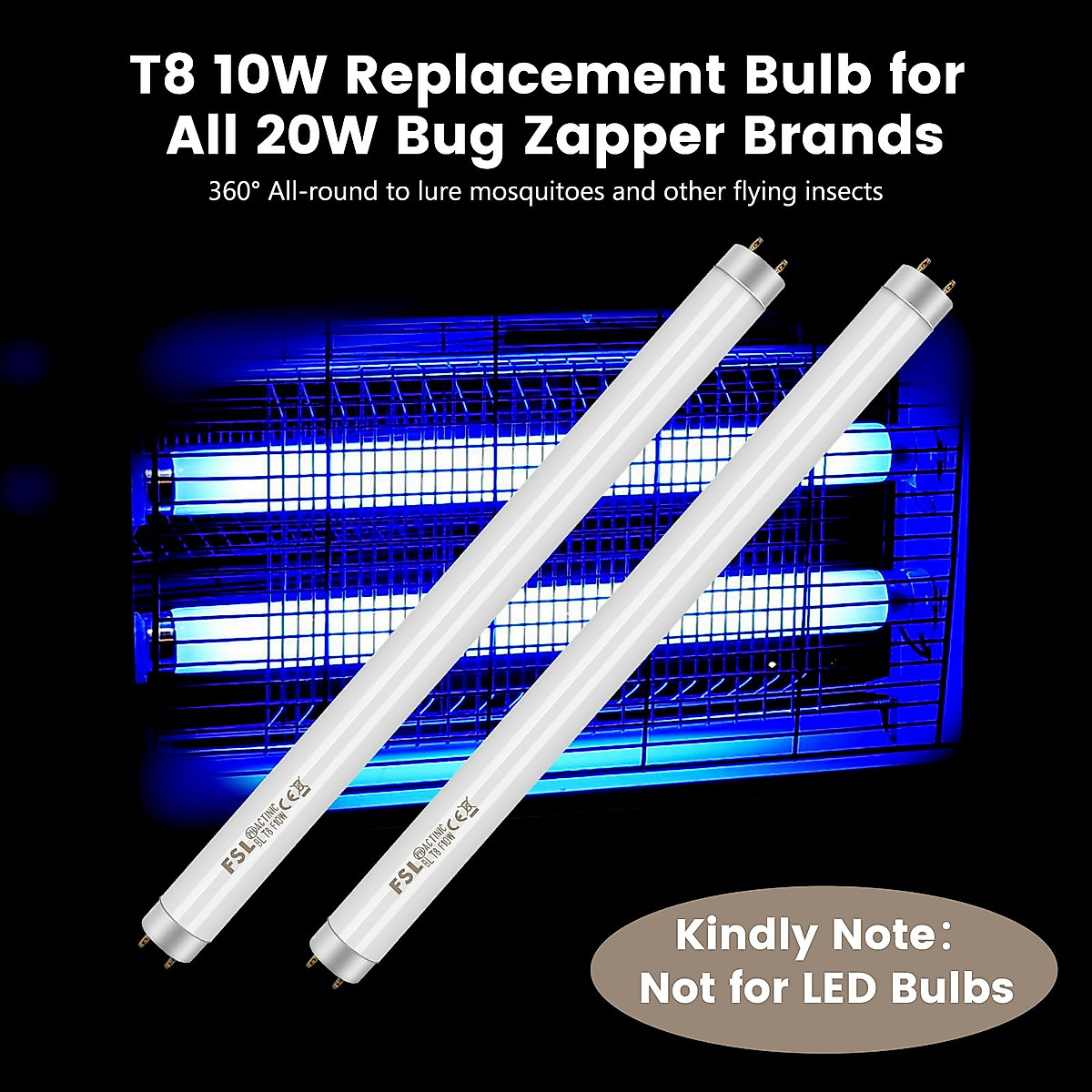 Bug Zapper Replacement Bulbs 20W, 2 Pack 13'' 10W Light Bulbs for 20W Electric Bug Zapper Mosquito Light, UV T8 Fluorescent Tubes for 20W Indoor Outdoor Electronic Insect Pest Lamp Killer