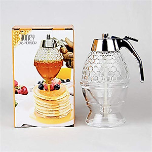 Honey dispenser no drip acrylic(ABS) with stand, Honey jar with dipper, Maple syrup dispenser for Syrup, Sugar, Sauces, Condiments(200ML)
