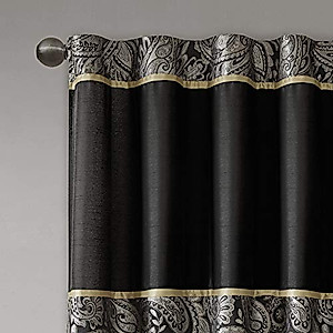 Black Curtains For Living Room , Traditional Back Tab Curtains For Bedroom , Aubrey Jacquard Rod Pocket Window Curtains , 50x84", 2-Panel Pack