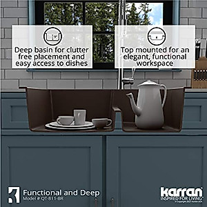 Karran QT-811 33" Top Mount Large/Small Bowl Quartz Kitchen Sink Kit in Brown