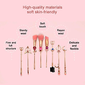 KUASU Sailormoon Makeup Brush Set w/Pouch - Rose Gold Cosmetic Brushes With Sailormoon Gems (MJ155)。