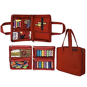 Yazzii Sewing Notions Tote- Portable Sewing Accessories Organizer w Detached Sleeves - Red