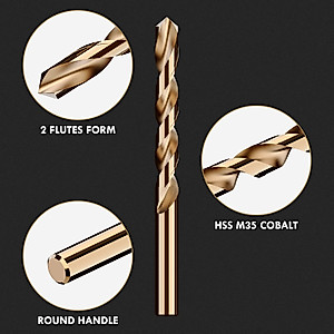 MACXCOIP Cobalt Drill Bit Set, 29Pcs M35 High Speed Steel Bits for Hardened Metals, Stainless Steel, Cast Iron and Wooden Plastics, with Metal Index Storage Box, 1/16"-1/2"