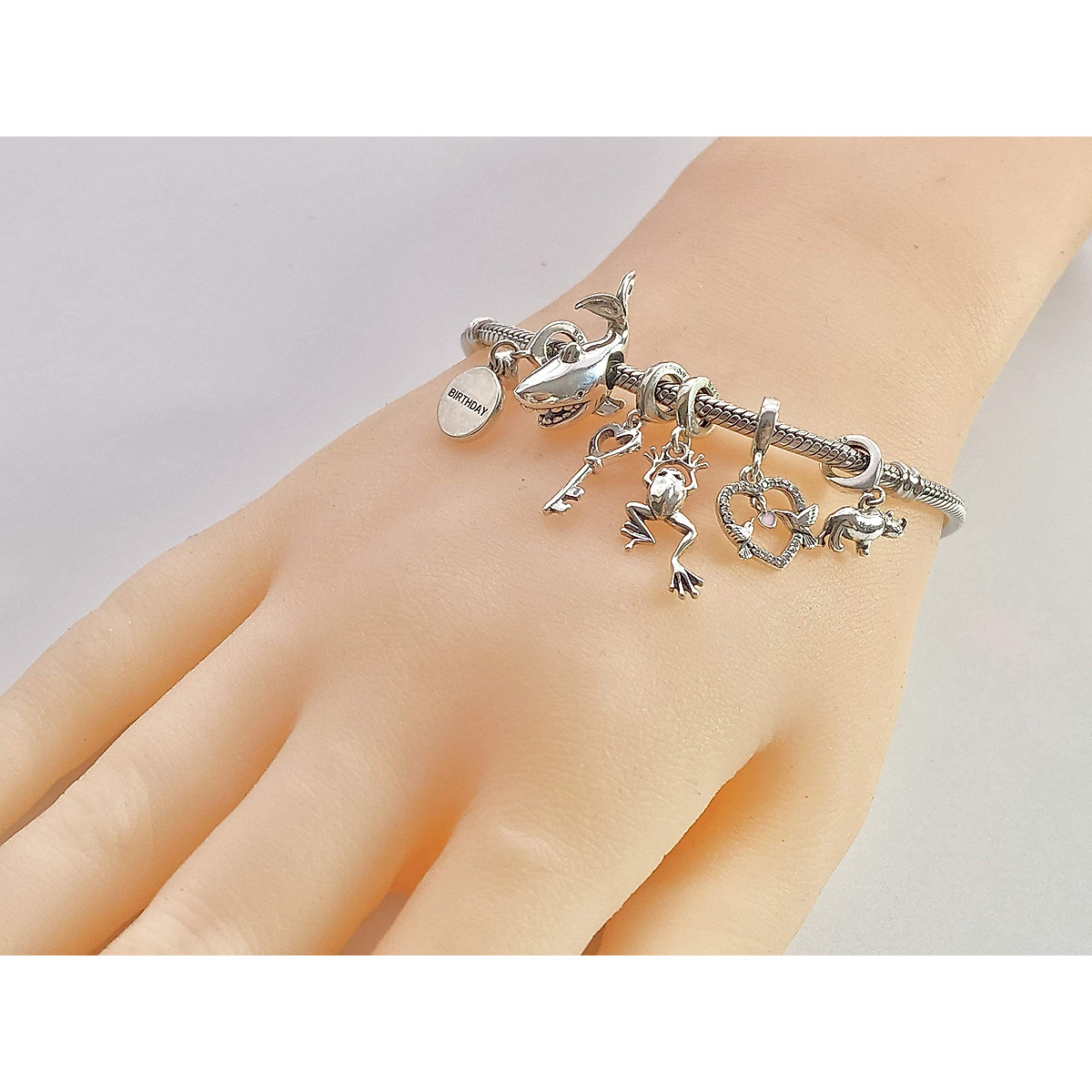 BOLENVI Great White Shark 925 Sterling Silver Charm Bead For Pandora & Similar Charm Bracelets or Necklaces