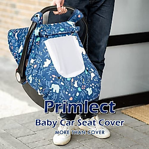 Car Seat Canopy- Cotton Baby Car Seat Covers has Peep Windows and Breathable Mesh( Carrying Pouch for Easy Storage)- Stretchy Car Seat Covers for Babies Fit All Baby Car Seat