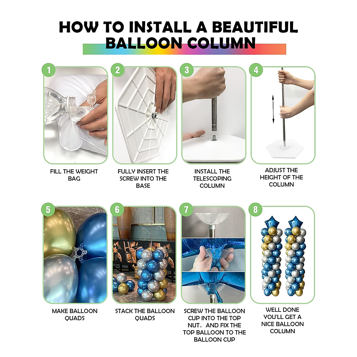 YALLOVE Balloon Column Stand Set of 2, 7 Feet Height Adjustable Balloon Tower Pillar with Reusable Metal Telescopic Design for Birthday, Wedding, Baby Shower, Graduation Party Decoration