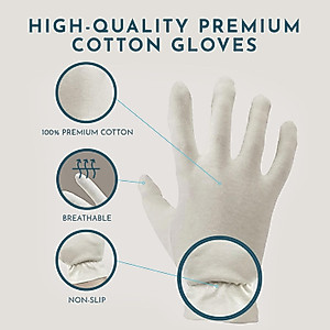 Gaxcoo Cottonnerie Medium 3 Pairs 100% Premium Cotton Moisturizing Gloves for Dry Hands & Eczema | Overnight Lotion & Spa Treatment for Women & Men | Reusable, Free Washing Bag - Packaging May Vary