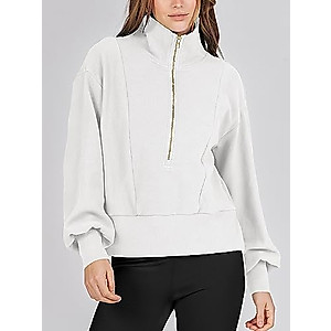 ANRABESS Women Sweatshirt Oversized Half Zip Hoodies Long Sleeve Cropped Fleece Comfy Quarter Zip Pullover Shirt Casual Ribbed Knit Sweater 2023 Fall Outfits Preppy Clothes Fashion Trendy 1050baise-S