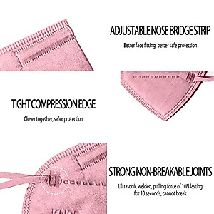 60PCS KN95 Face Mask 5 Layer Cup Dust Safety Masks Protective Face Shield with Adjustable Nose Clip Earloop for Adult Black Dusty Rose