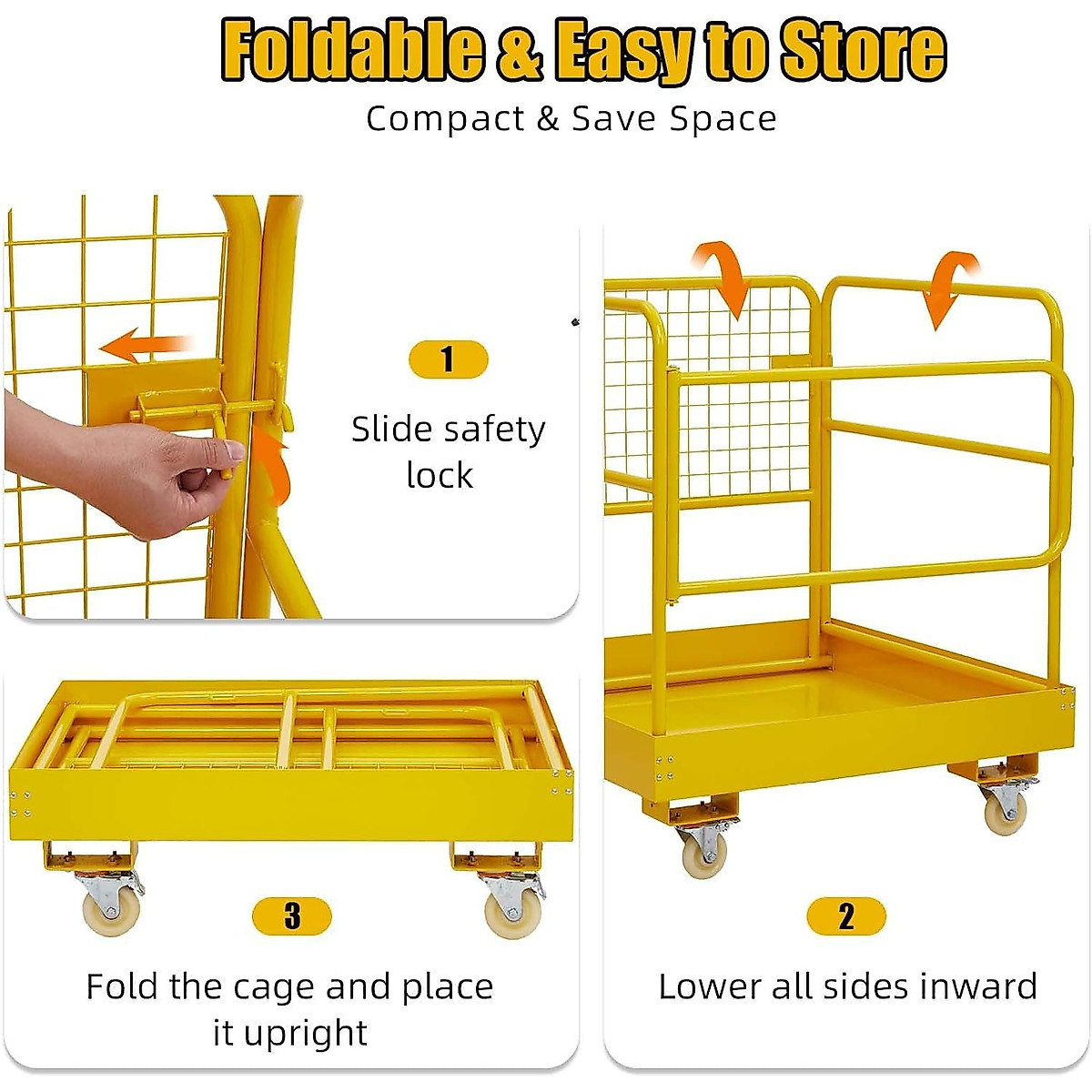 PioneerWorks Forklift Safety Cage, 36"x36" inch Heavy Duty Collapsible Forklift Work Platform,1200LBS Capacity with 4 Universal Wheels, for Most Aerial Jobs
