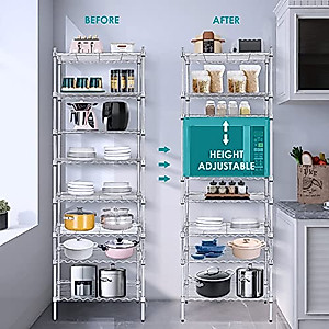 8 Tier Tall Wire Shelving Unit, Adjustable Wire Shelves with NSF Certified, Narrow Metal Storage Rack Shelf Unit for Kitchen, Laundry, Bathroom (13.8" D x 23.6" W x 71" H, Chrome)