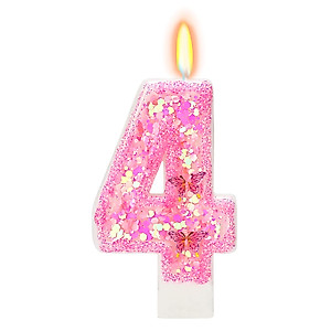 FAMGift Birthday Candles - Number 4 Candle, Butterfly Birthday Candles for Cake, Birthday Party Decorations, Theme Party Supplies, Wedding Cake Topper, Anniversary Party Decor