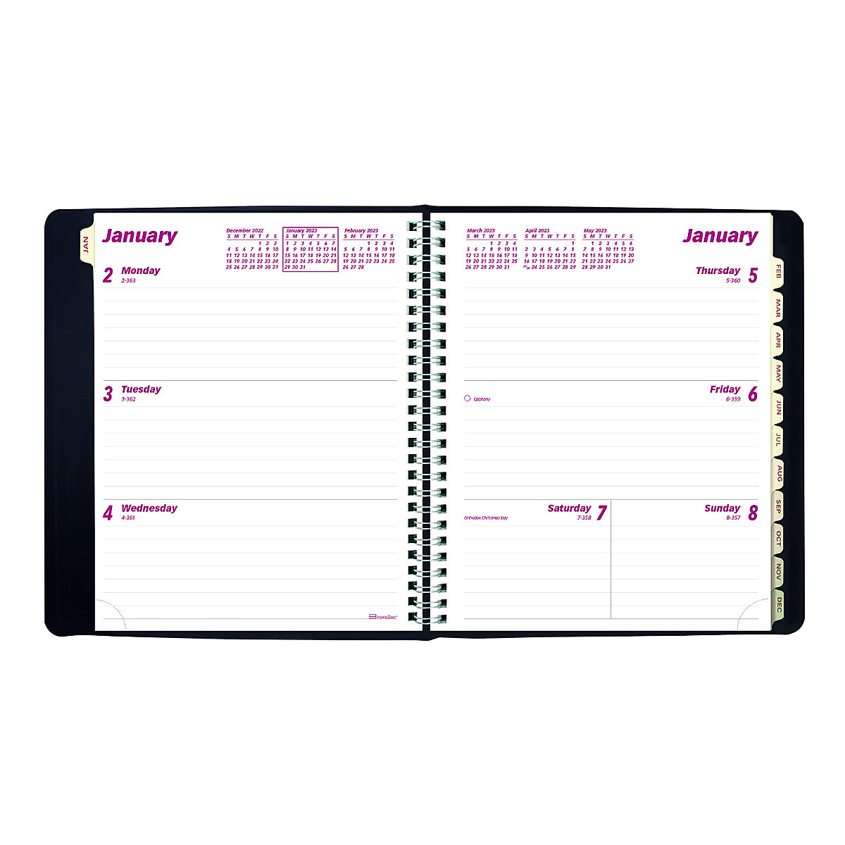Brownline 2023 Essential Weekly/Monthly Planner, 12 Months, January to December, Twin-Wire Binding, 8.5" x 6.75", Black (CB850.BLK-23)