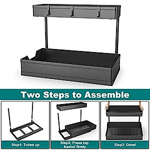 IRONBOX Under Sink Organizer, 2 Pack Pull Out Cabinet Organizer 2-Tier Slide Out Sliding Shelf Under Cabinet Storage for Bathroom Kitchen Sink Organizers and Storage(Black-2 Pack)