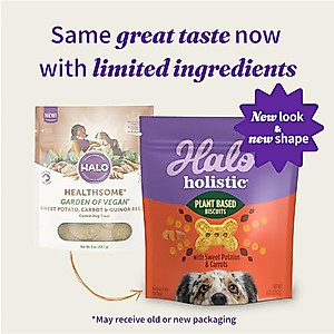 Halo Plant-Based Dog Treats with Sweet Potato & Carrots, Vegan Dog Treat Pouch, 8oz bag