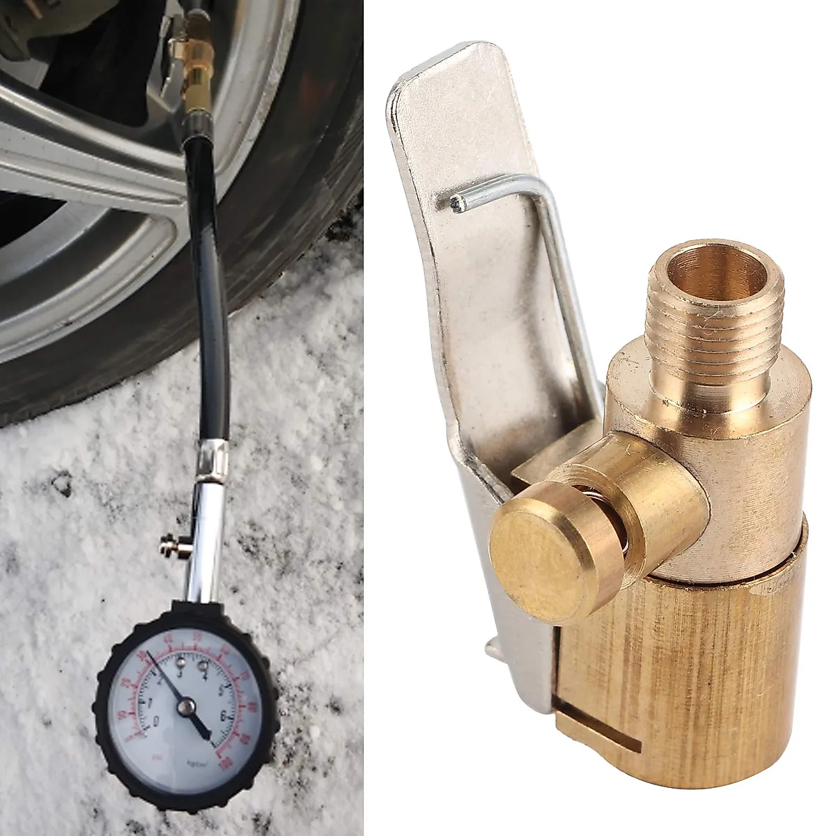 Tire Inflator Chuck, Brass Air Chuck Open,Tire Inflator Chuck Tyre Quick Inflation Clip Clamp Connector for Car Motorcycle with Valve