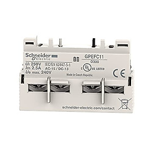 Schneider Electric - GPEFC11 Easy TeSys Auxiliary Contact Block, 1 NO and 1 NC, Top Mount, Screw clamp, for use with GP2E Manual Motor Starter