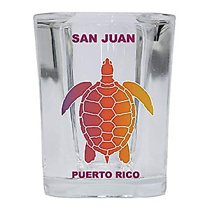 SAN JUAN Puerto Rico Square Shot Glass Rainbow Turtle Design