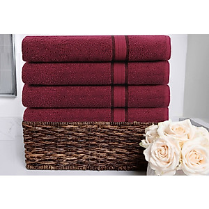 COTTON CRAFT Ultra Soft 4 Pack Oversized Extra Large Bath Towels 30x54 Burgundy Weighs 22 Ounces - 100% Pure Ringspun Cotton - Luxurious Rayon Trim - Ideal for Everyday use - Easy Care Machine wash