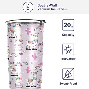 Cute Cartoon Llama with An Inscription No Drama Llama on A 1 20oz Tumbler Insulated Coffee Cup Wine Tumbler Stainless Steel Reusable Water Bottle Double Walled Travel Mug Thermal Cup for Hot Col