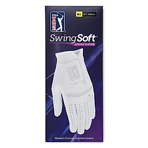 PGA TOUR Women's SwingSoft Leather Golf Glove, White, Worn on Left, Large