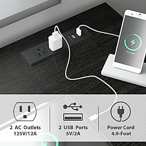 YAOHUOO 47 Inch Computer Desk with 2 Wooden Drawers/Power Outlet/USB Charging Port, Home Office Desks with Storage Shelves for Bedroom,Modern Writing Desk,Work Desk,Study Table(Black)