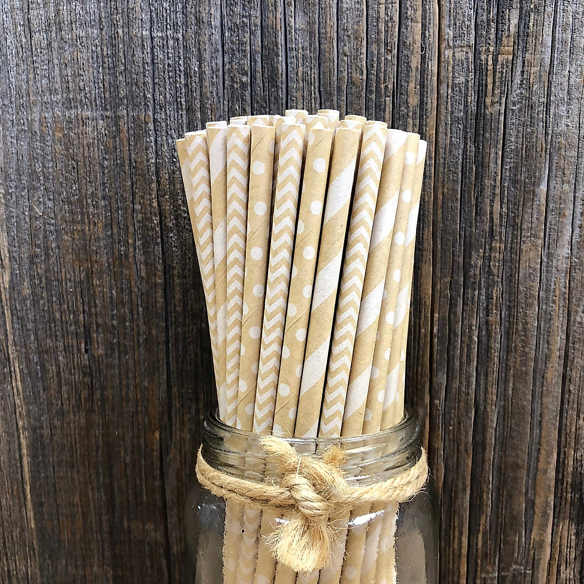 Paper Straws - Kraft Brown - Stripe Chevron Dot - 7.75 Inches - 100 Pack - Outside the Box Papers Brand