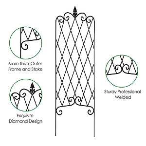 AMAGABELI GARDEN & HOME 2 Pack Black Garden Trellis for Climbing Plants 47” x 16” Iron Plant Support Climbing Vines and Flowers Stands Vegetables Patio Metal Lattices Grid Panels for Ivy Cucumbers